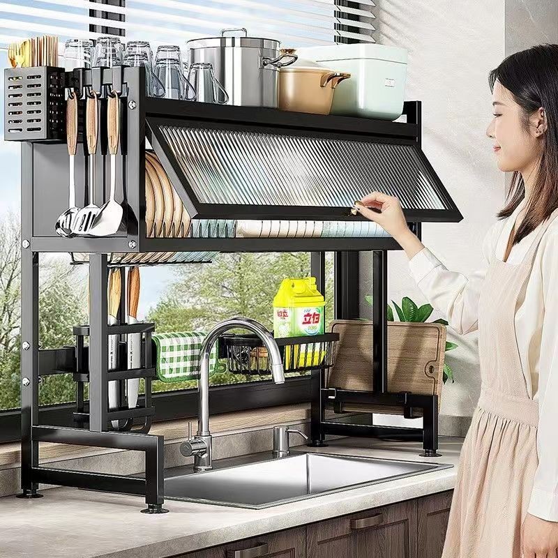 Dish Drying Rack, Large Stainless Steel Over The Sink 2 Tier Dish Rack ...