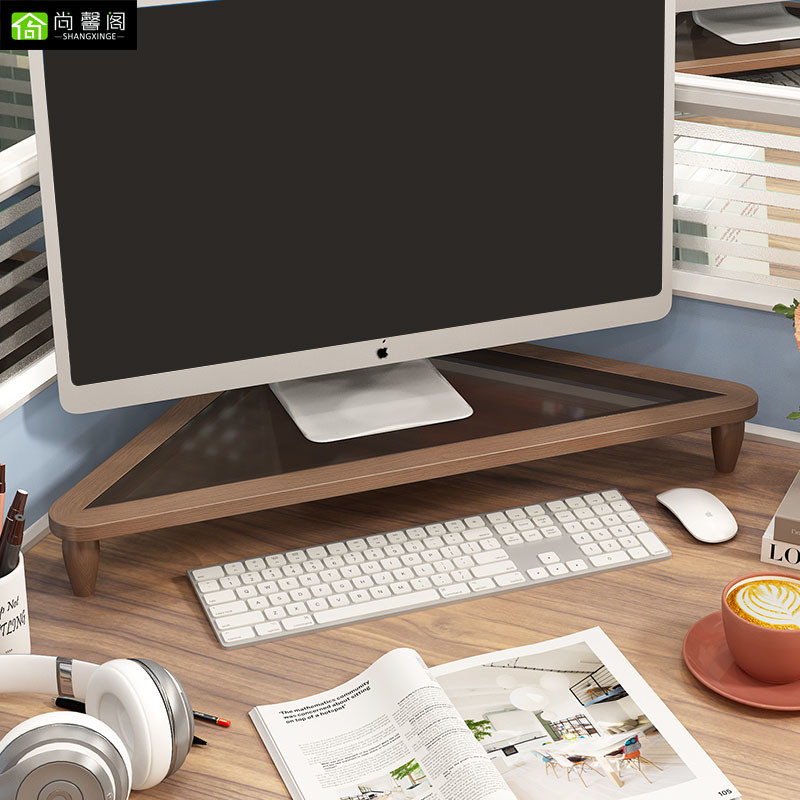 Shangxin Pavilion Solid Wood Corner Shelf Desktop Monitor Riser Stand ...