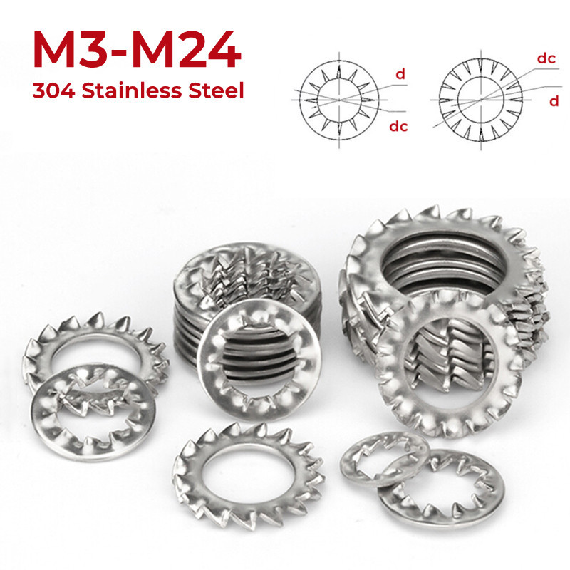 304 Stainless Steel Internal External Toothed Serrated Lock Washer Gasket Shakeproof M3 M4 M5 M6 ...