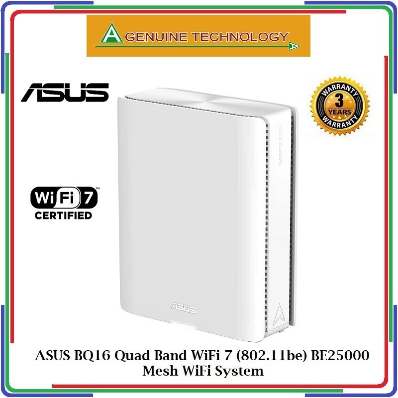 ASUS BQ16 Quad Band WiFi 7 (802.11be) BE25000 Mesh WiFi System, new 320MHz bandwidth & 4096-QAM ...
