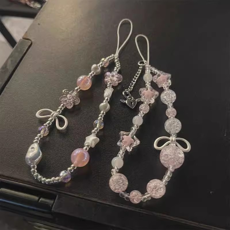 Y2K Butterfly Clear Bead Phone Strap Charm Chain Knot Cellphone Lanyard ...