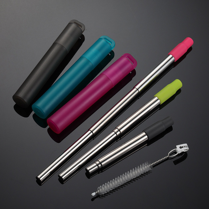Oukeai Retractable Straw Set 304 Stainless Steel Silicone Nozzle Straw ...