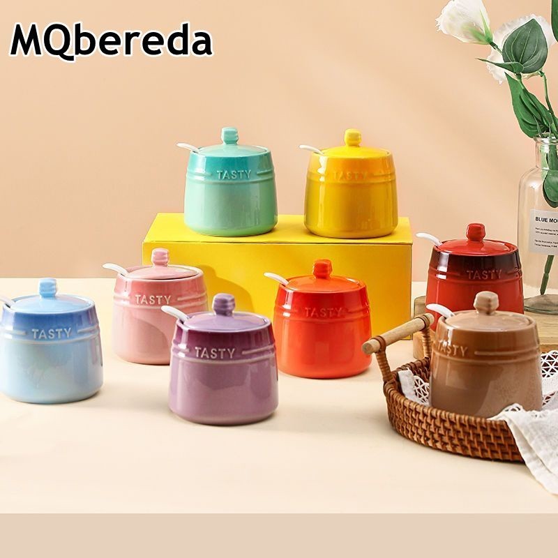 【Ready Stock】NEW Gradient Rainbow Ceramic Spice Jar Home Salt Sugar ...