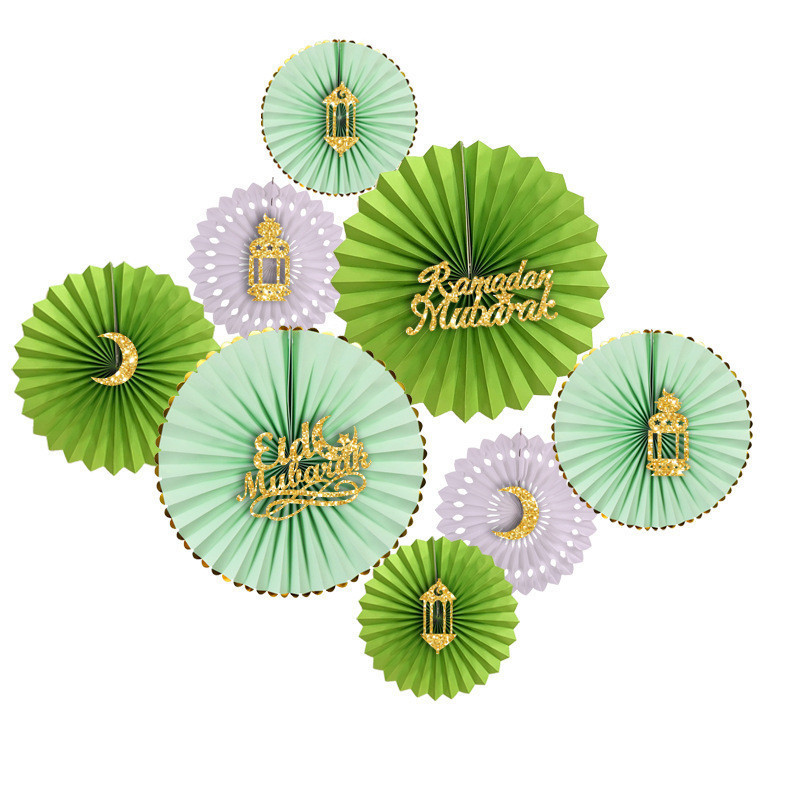 2024 Hari Raya Decoration Eid Paper Fan Flower Set Backdrop with Eid ...