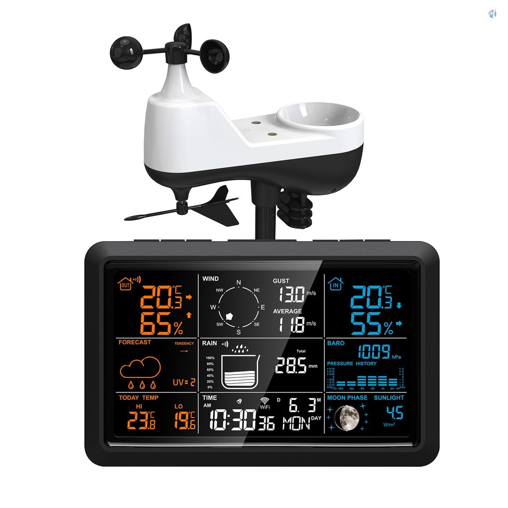 WiFi Smart Weather Station with Outdoor Sensor 7.5 Inch Color Display ...