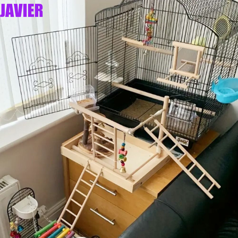 JAVIER Birds Ladders Creative Practical Wooden Bird Cage Toy with Hooks ...