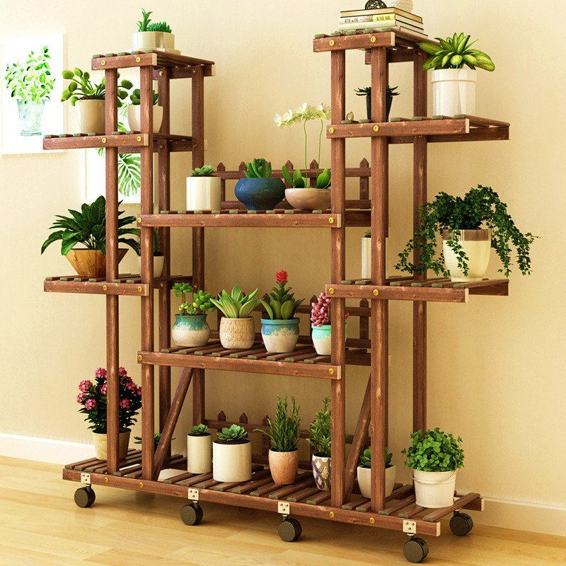 Plant Rack Plant Stand with wheels Wooden Plant Self Flower Rack For ...
