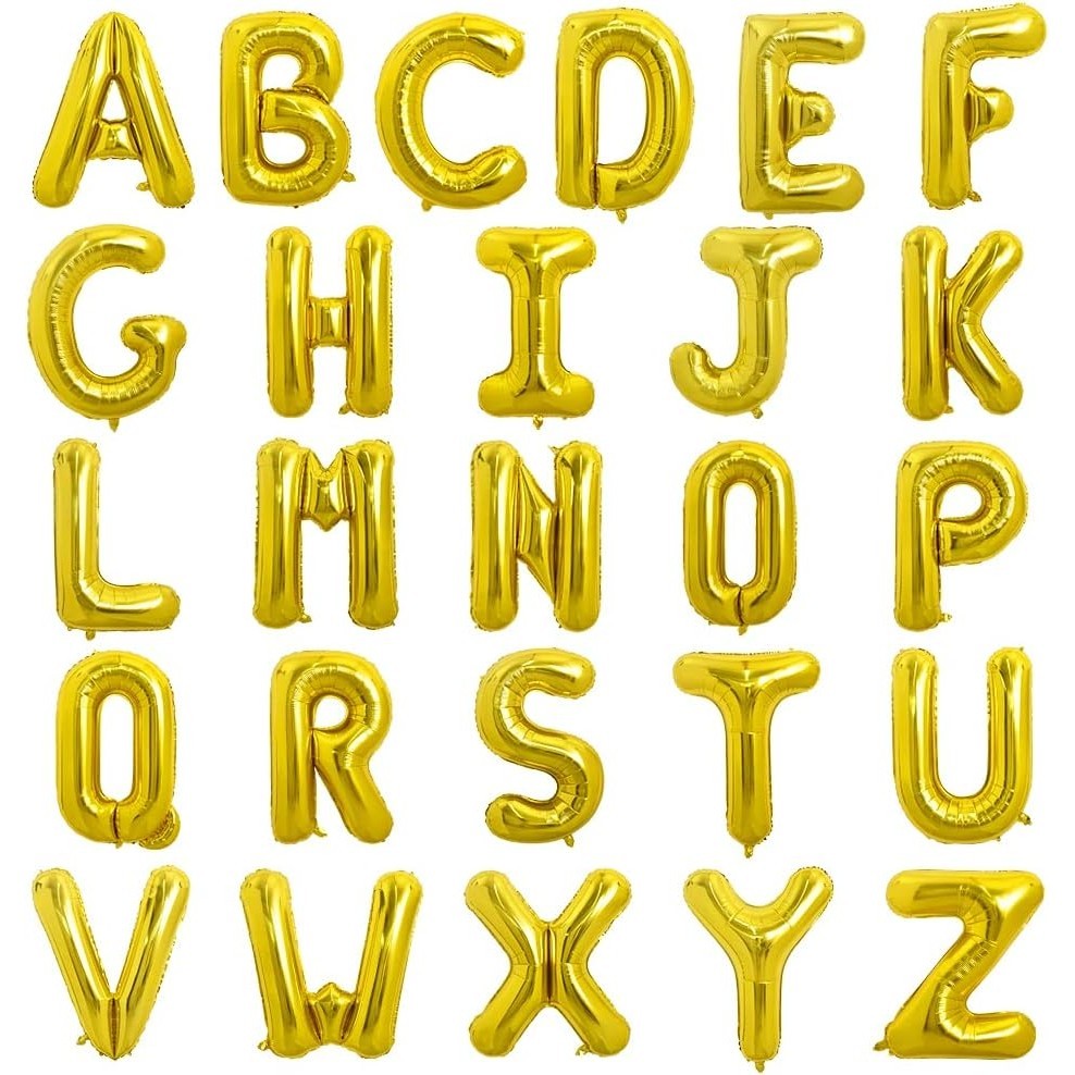 16 Inch Gold Letter A-Z Balloons Custom Phrase Mylar Foil Alphabet ...