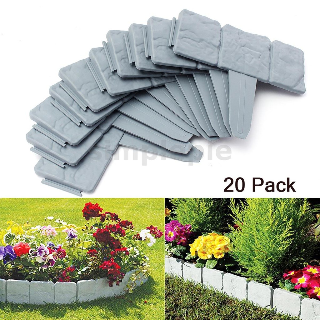 20Pcs Garden Fence Edging Cobbled Stone Effect Plastic Lawn Edging ...