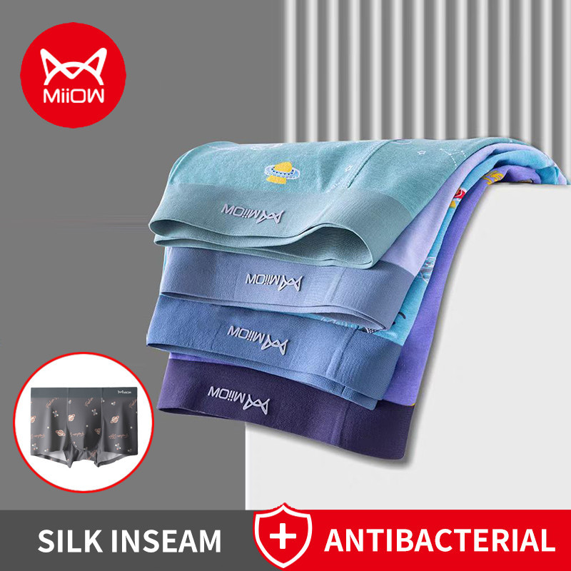MiiOW 3Pcs Cotton Men Boxers Mulberry Silk Antibacterial Pouch Men's ...