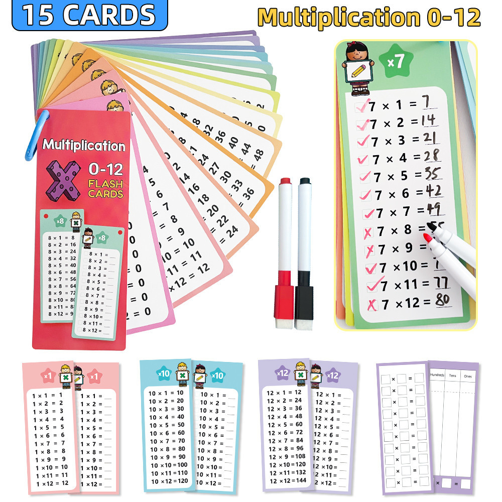 Double Sided 0-12 Times Table Math Flashcards for Kids Children Dry ...