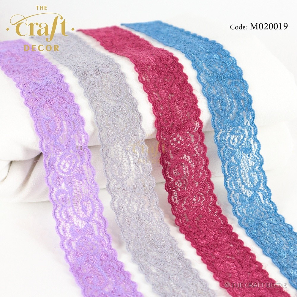 The Craft Decor 2.5cm(W) Elastic Flower Border Lace Trim*Jual Meter ...