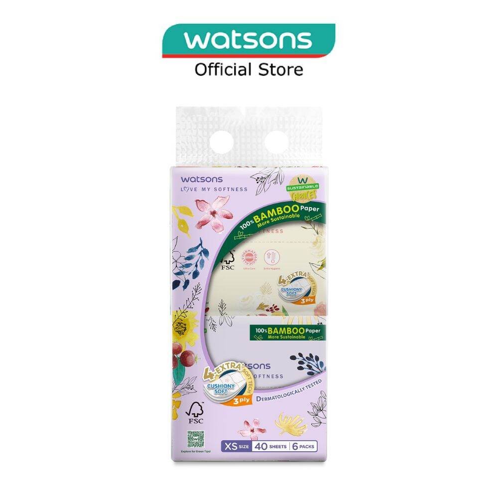 WATSONS 100% Bamboo Velvet Facial Travel Tissue Sheet XS (188mm x 105mm) 3 Ply 40s x 6 | Shopee ...