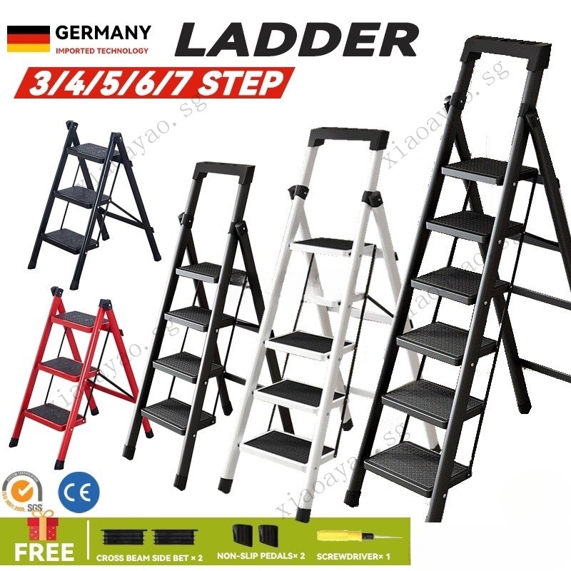 XLTOOLS Ladder Carbon Steel Folding Step Ladder Thickened Widened Multi ...