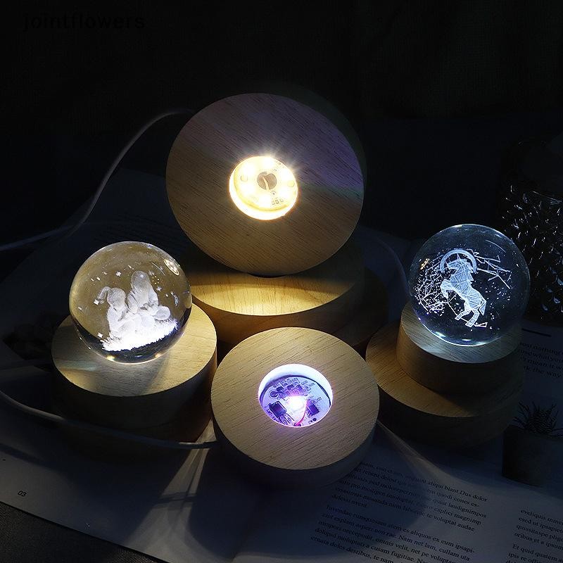 JSS Round Wood Light Base USB with switch LED Light Rotating Display ...