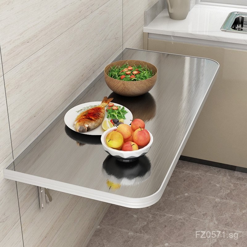 Wall-Mounted Kitchen Table No-Drill Stainless Steel Surface Household ...
