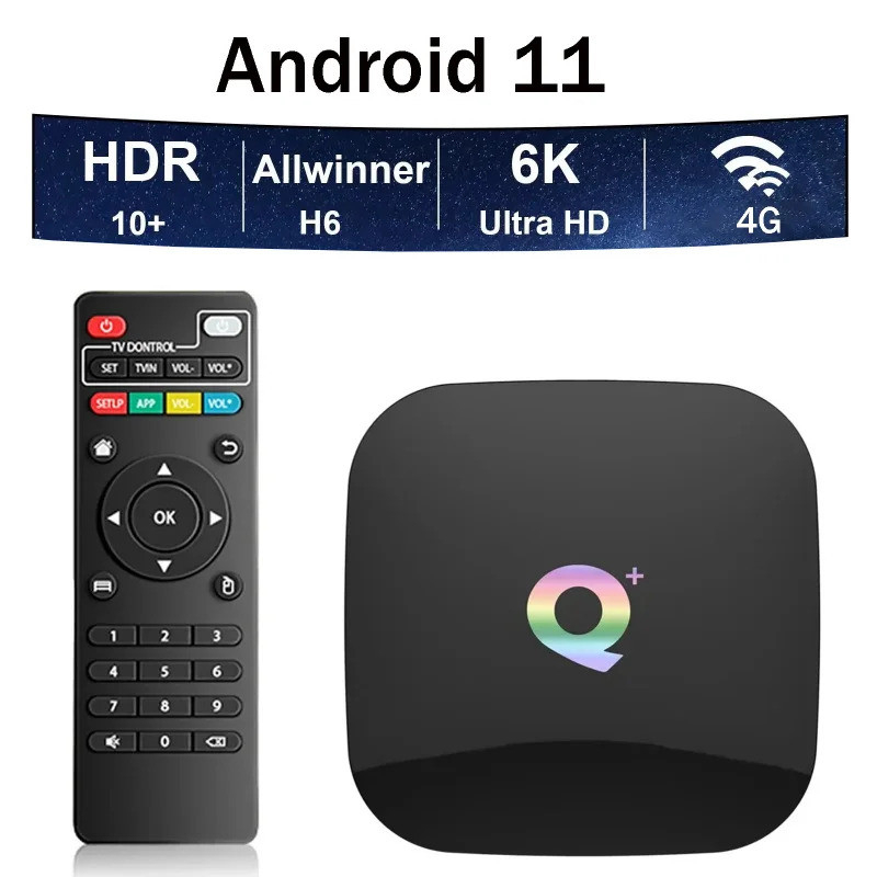 Q Plus Smart TV Box WiFi Android 11 6K 4K 3D Allwinner H6 Media Player ...