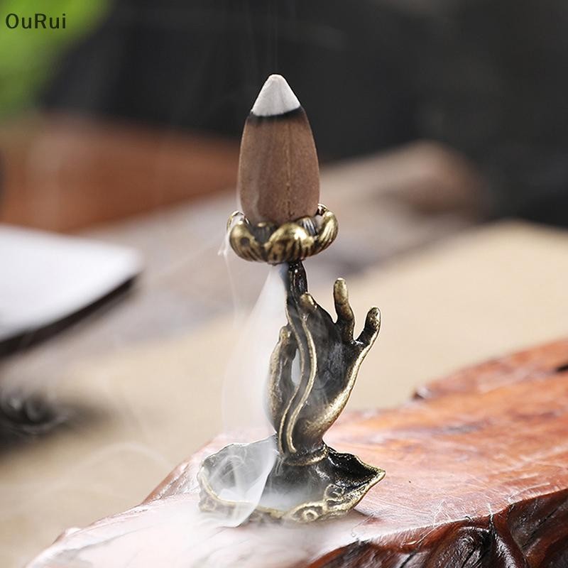 {RUI} Pure copper backflow incense Buddha hand lotus brass incense ...