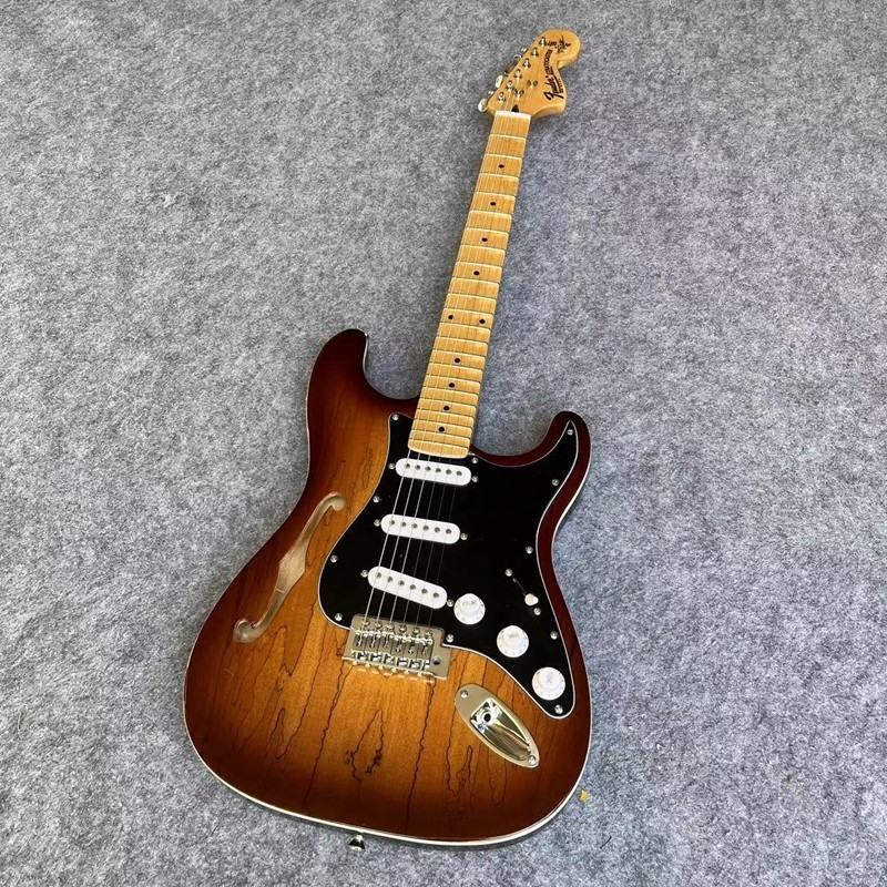 Fender Stratocaster Electric Guitar Semi Hollow Body F Holes SSS Single ...