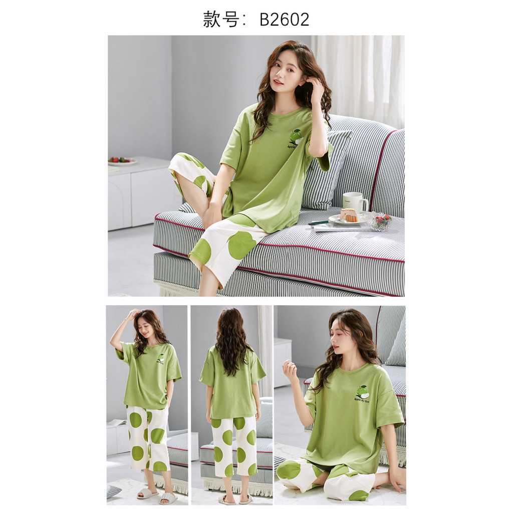 Sleepwear Woman Cotton Pyjamas Women 3/4 Length Chest pad Pajamas Set ...