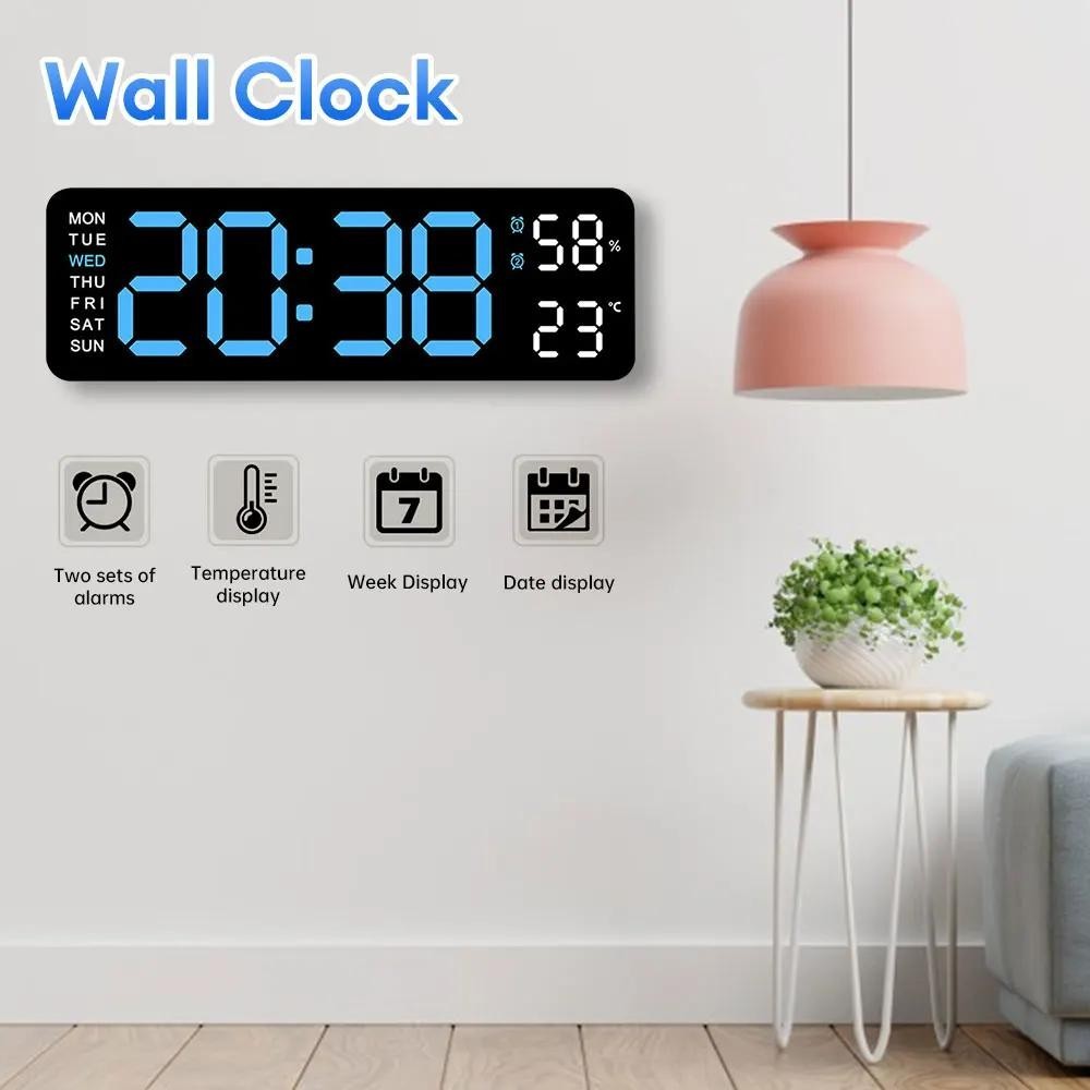 Large Digital Wall Clock Temp Date Week Display 12/24 Hour Wall-mounted ...