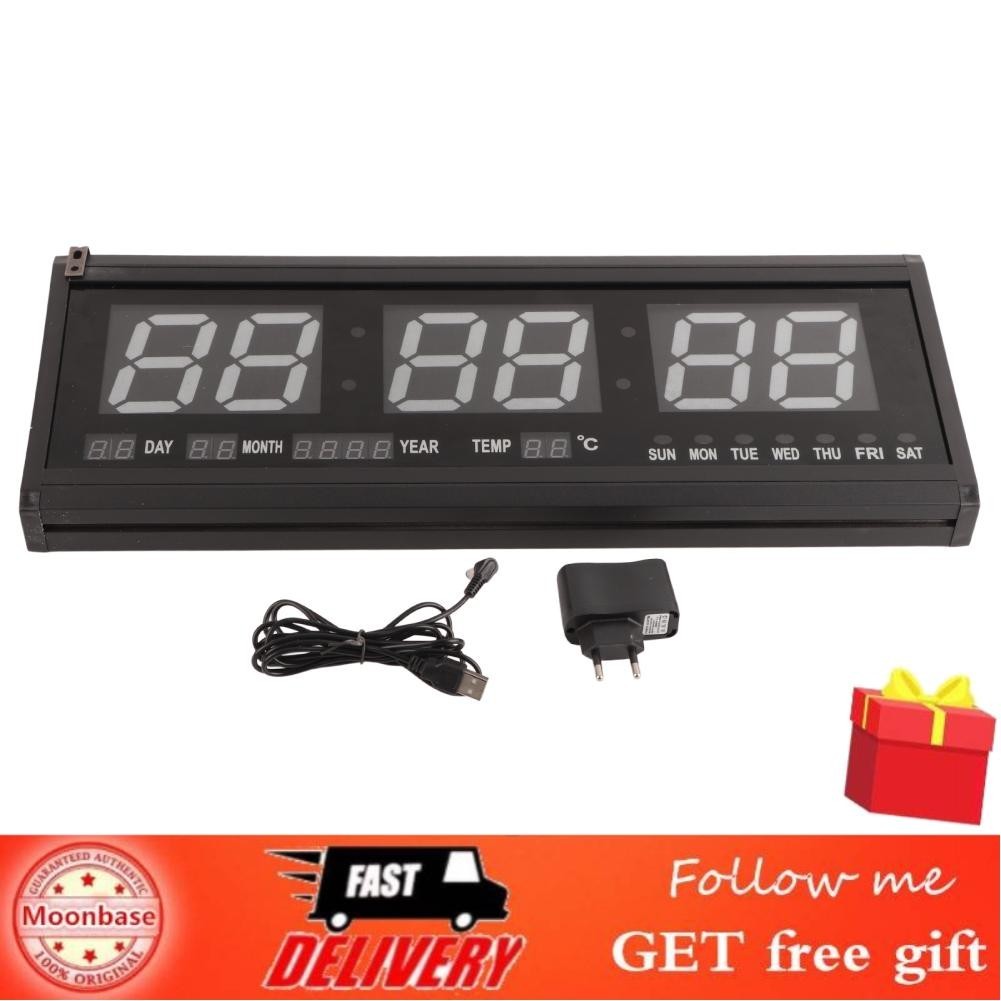 Moonbase Large Modern LED Digital Wall Clock Date Temperature 24 Or 12 ...
