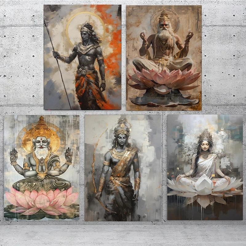 Abstract Indian Shiva God Poster Art Canvas Wall Paintings Aesthetic ...