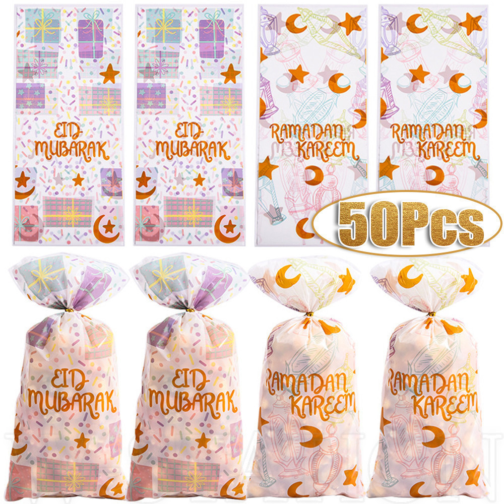 50pcs Ramadan Kareem OPP Present Bag with Twist Ties - Multi-Style Eid ...