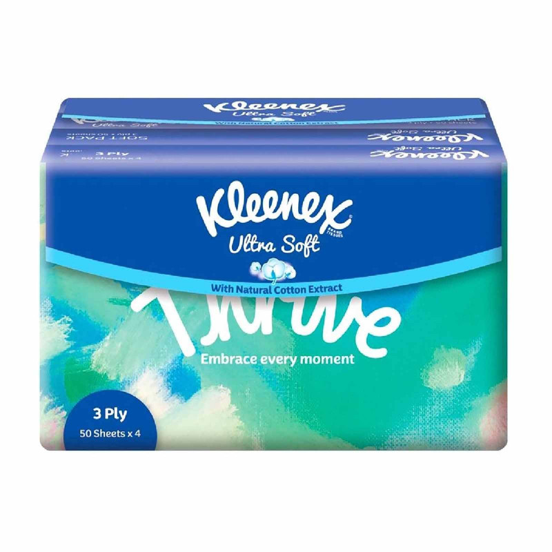 Kleenex 3 Ply Facial Tissues 4x50s | Shopee Singapore