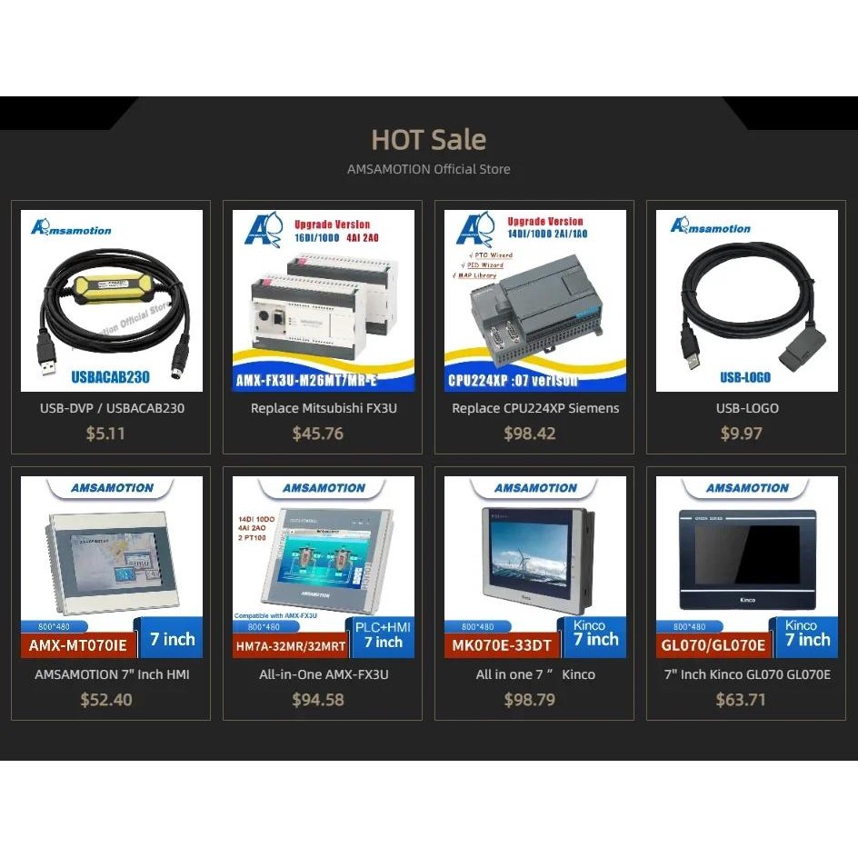 7” Inch AMSAMOTION HMI PLC All in One Machine Replace AMX-S7-200 ...