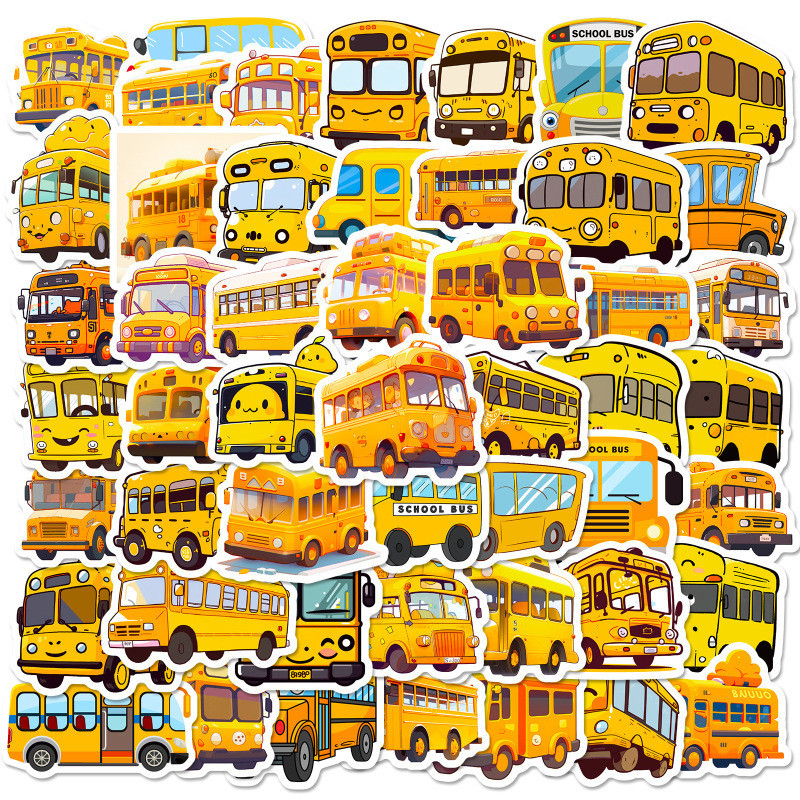 50Pcs School Bus Stickers ,Cute Cartoon Aesthetic Stickers Back to ...