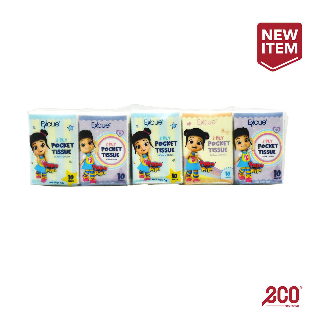 Excue 2 Ply Pocket Tissue 10 Sheets (20.5cm x 20.3cm) - Papa Pipi ...