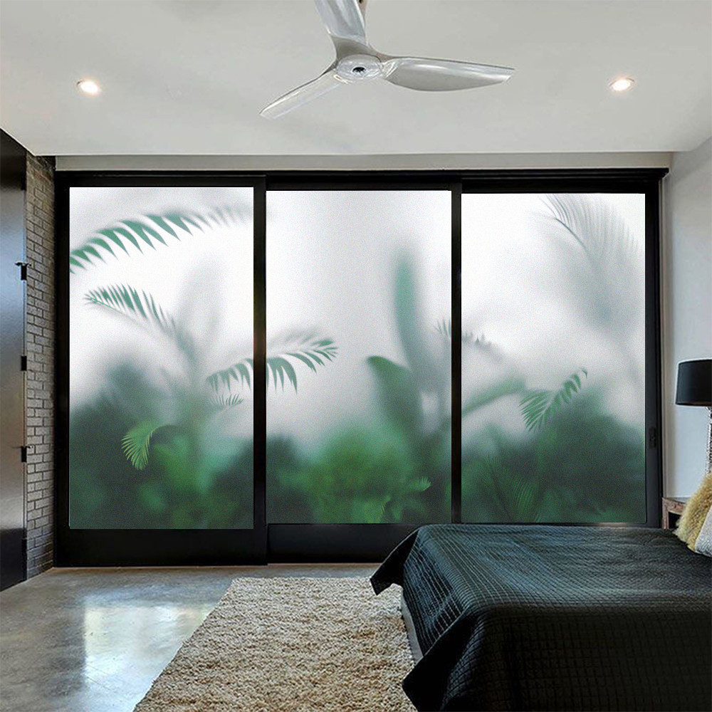 Frosted Privacy Glass Window Film Hazy Plant Pattern Non-Glue Static ...