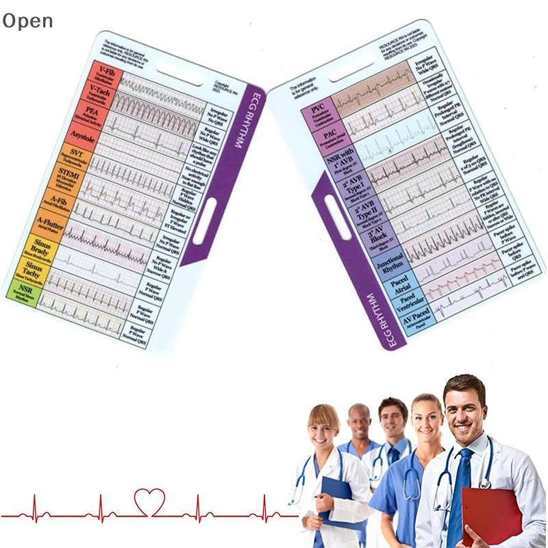 [open] ECG/EKG Rhythm Pocket Card Double Sided Design EKG Rhythm Interpretation Badge Card ECG ...