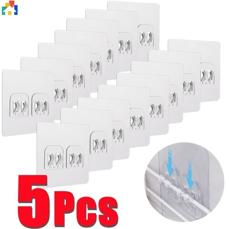 5Pcs Household Transparent Strong Adhesive Double Snaps Hooks Door Wall ...