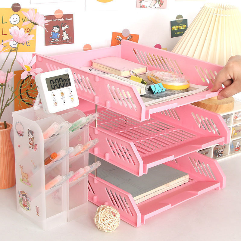 Three-Layer Folder Shelf on Desktop Multi-Layer Storage Bar Book Stand ...