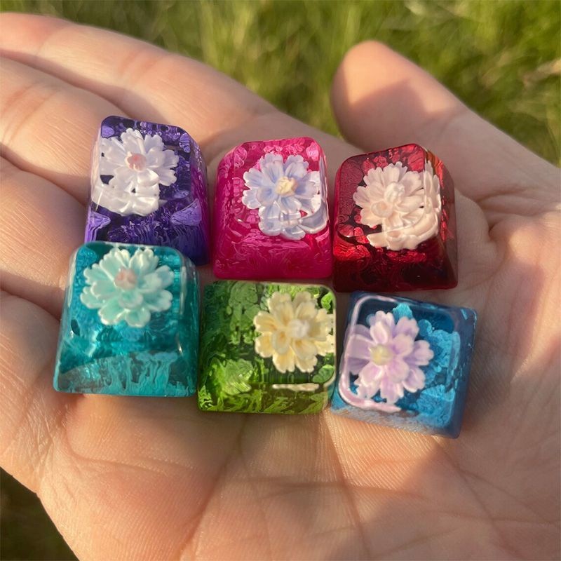 High-value Button Unique Keycap Flower Daisy Keycap Single Resin diy ...