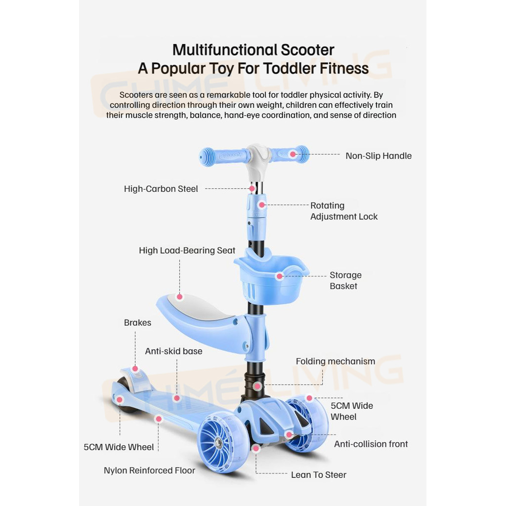 3-in-1 Kids Exercise Kick Scooter | Height Adjustable Foldable Wide ...