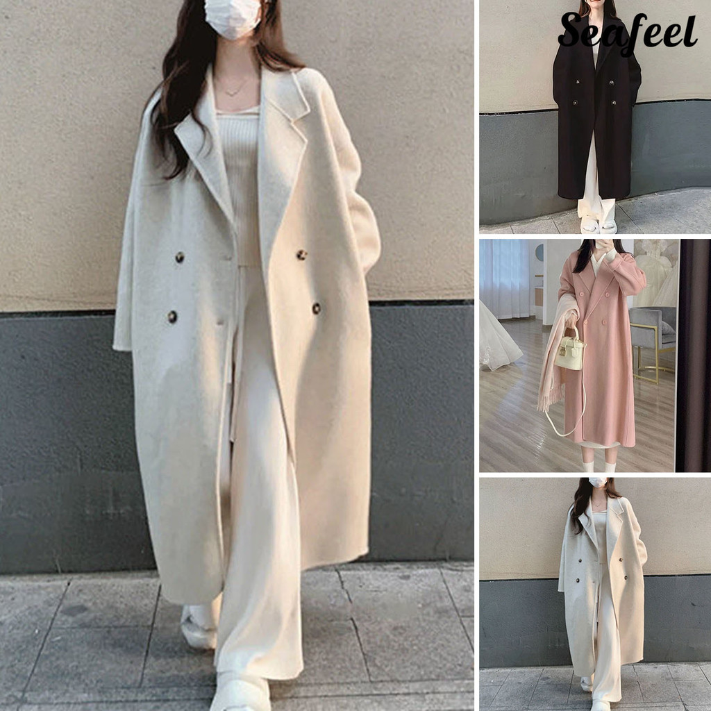 [SEA] Women Fall Winter Overcoat Loose Lapel Thickened Windproof Warm ...