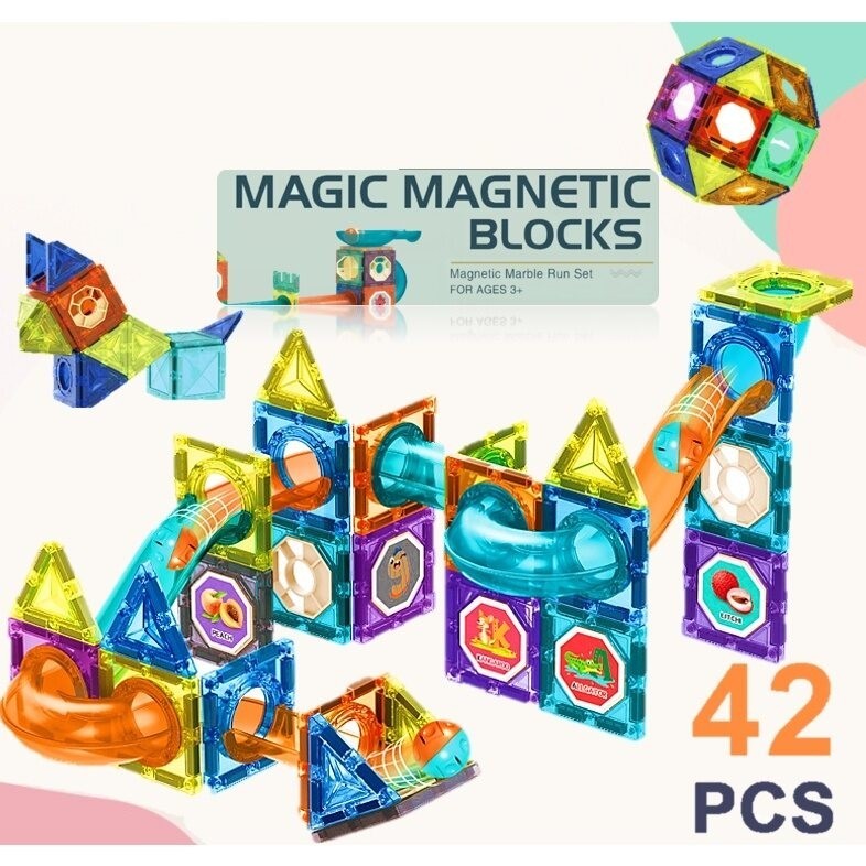 42 PCS Magnetic Block for Kids Magnetic Marble Run Early Educational ...