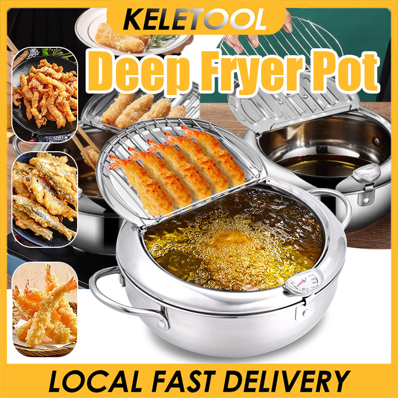 4.2L deep Fryer Pot Japanese Tempura Fryer Pan 304 Stainless Steel with ...