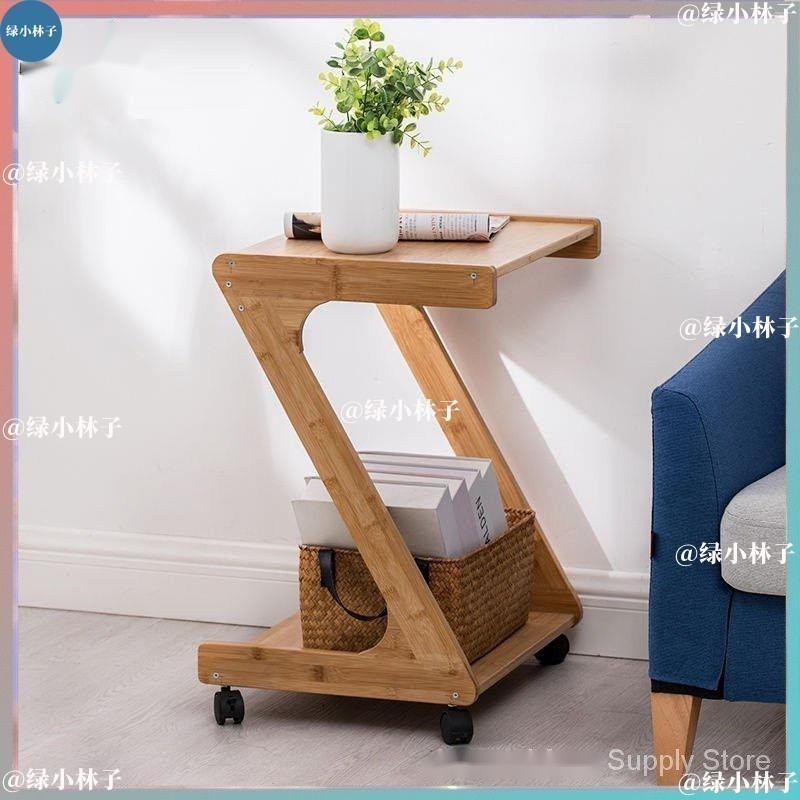 Side Table Movable Small Coffee Table Solid Wood Bedroom with Wheels ...