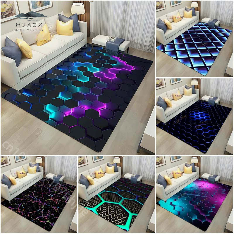 Dark Neon Effect Carpet for Geometric Mat Play Gaming Living Room Floor ...