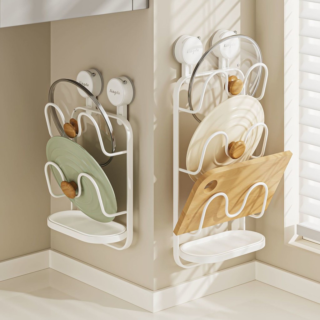 Suction cup pot lid rack cutting board placement rack without punching ...