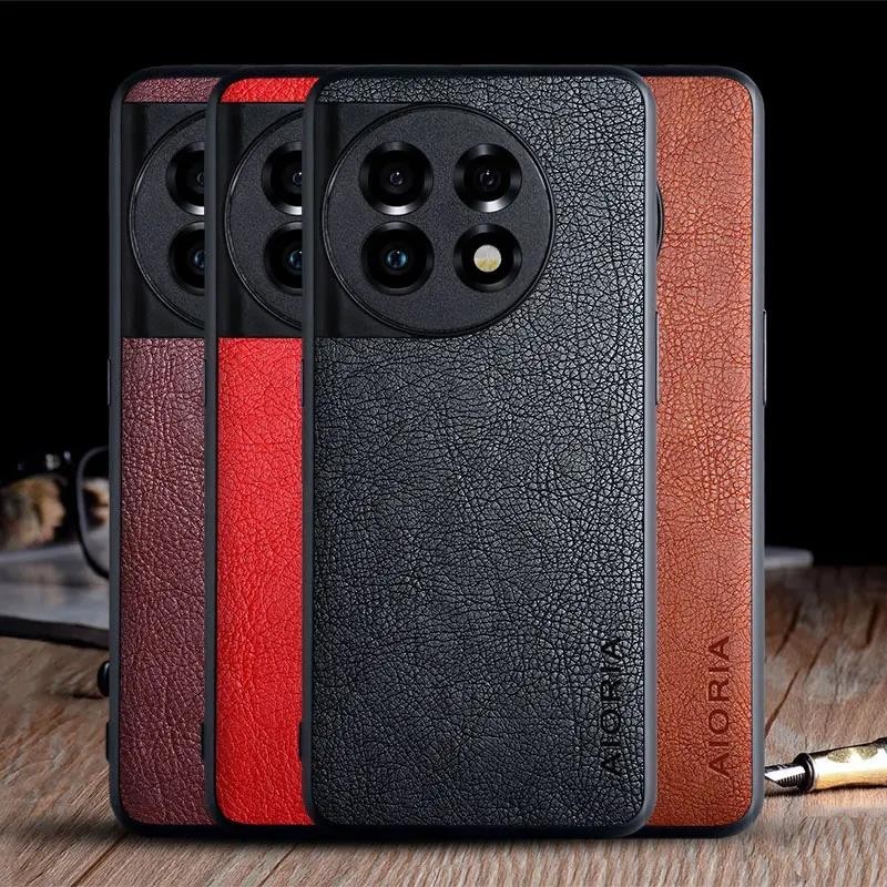 Case for OnePlus 11 12 12R 11R coque solid color durable classical business Leather cover for ...