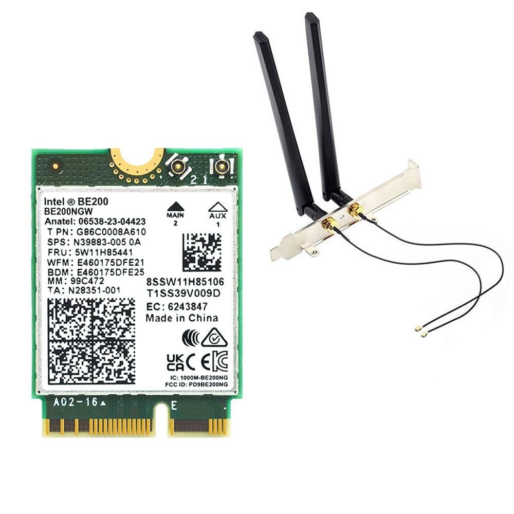 Intel BE200 Wi-Fi 7 Tri-Band M.2 2230 Network Card (with external Antenna), Bluetooth 5.4 ...