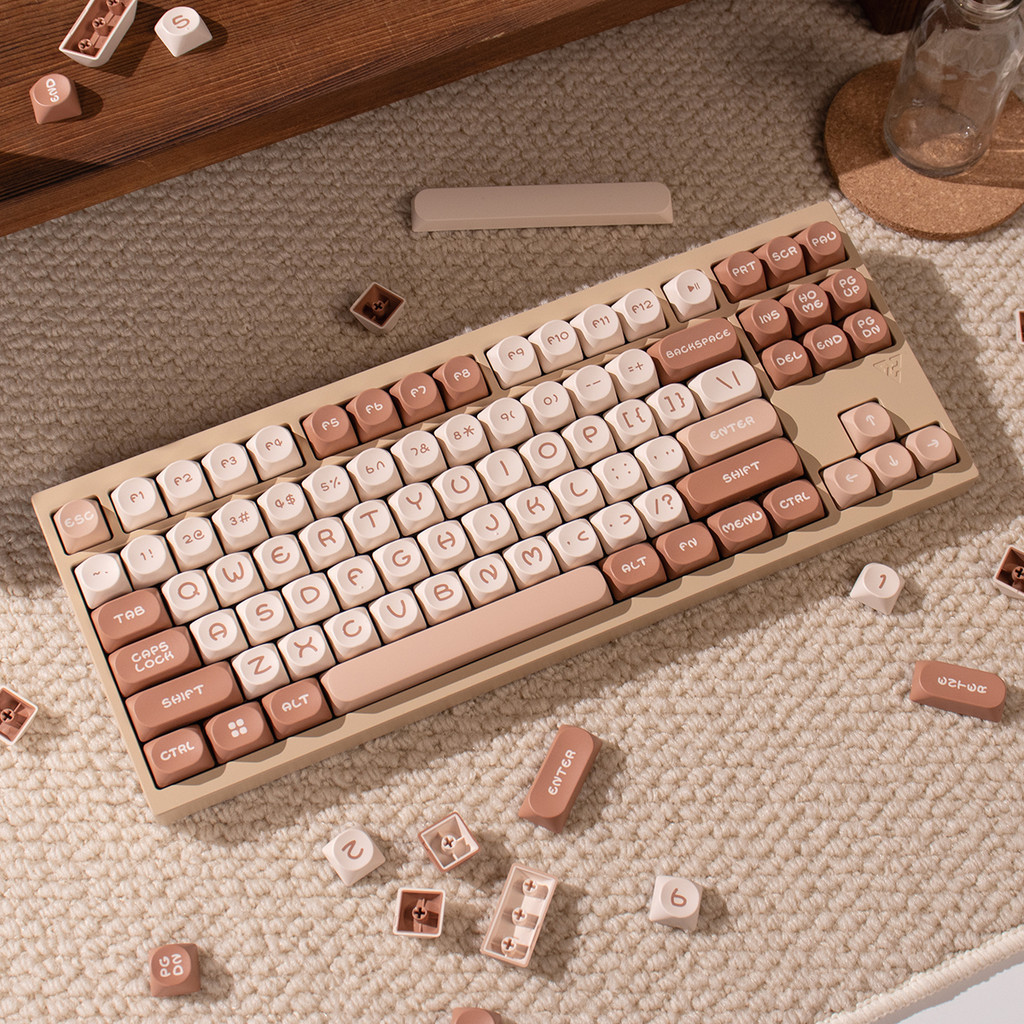 130 KEYS MOA Cute coffee brown Keycap For mx switch Mechanical Gaming ...