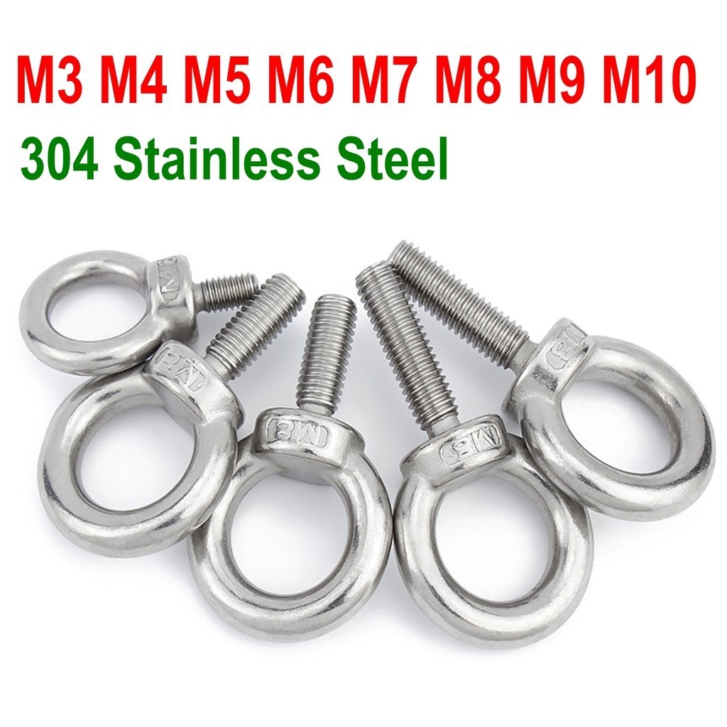 M10 M3 M4 M5 M6 M8 L9-L200 304 Stainless Steel Eye Bolt Lifting Eye Screw Ring Hooking Screw ...