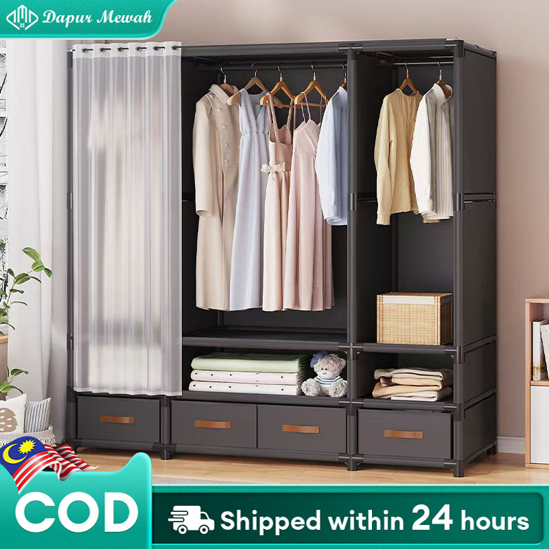 ! Wardrobe With door curtain / Almari Kain laci / Rak Baju / With ...