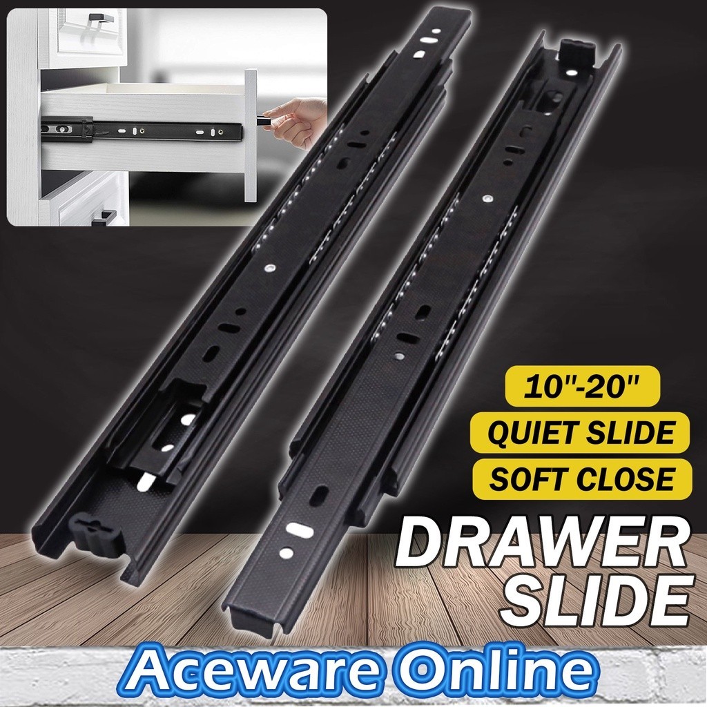 1Pair Black Cabinet Drawer Slide Rail Soft Closing Full Extension ...
